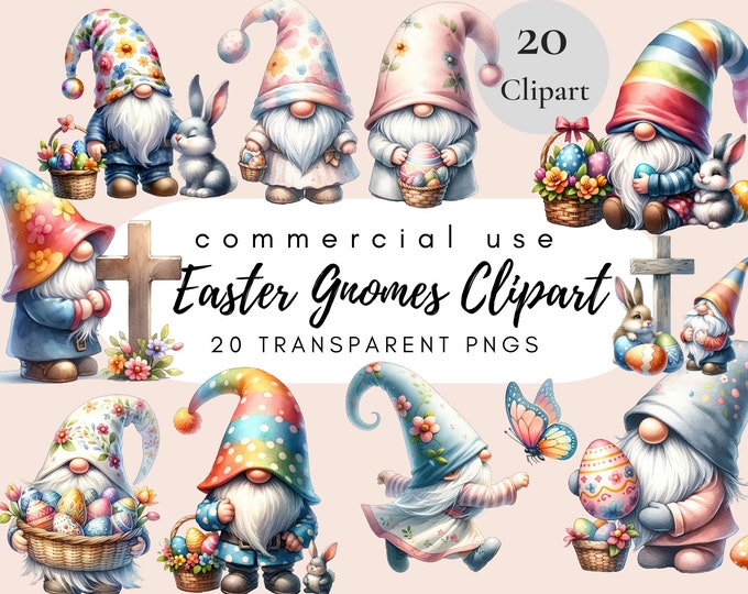 Spring Gnomes 12 PNG Clipart Bundle, Cute Spring Flower Easter Gnome ...