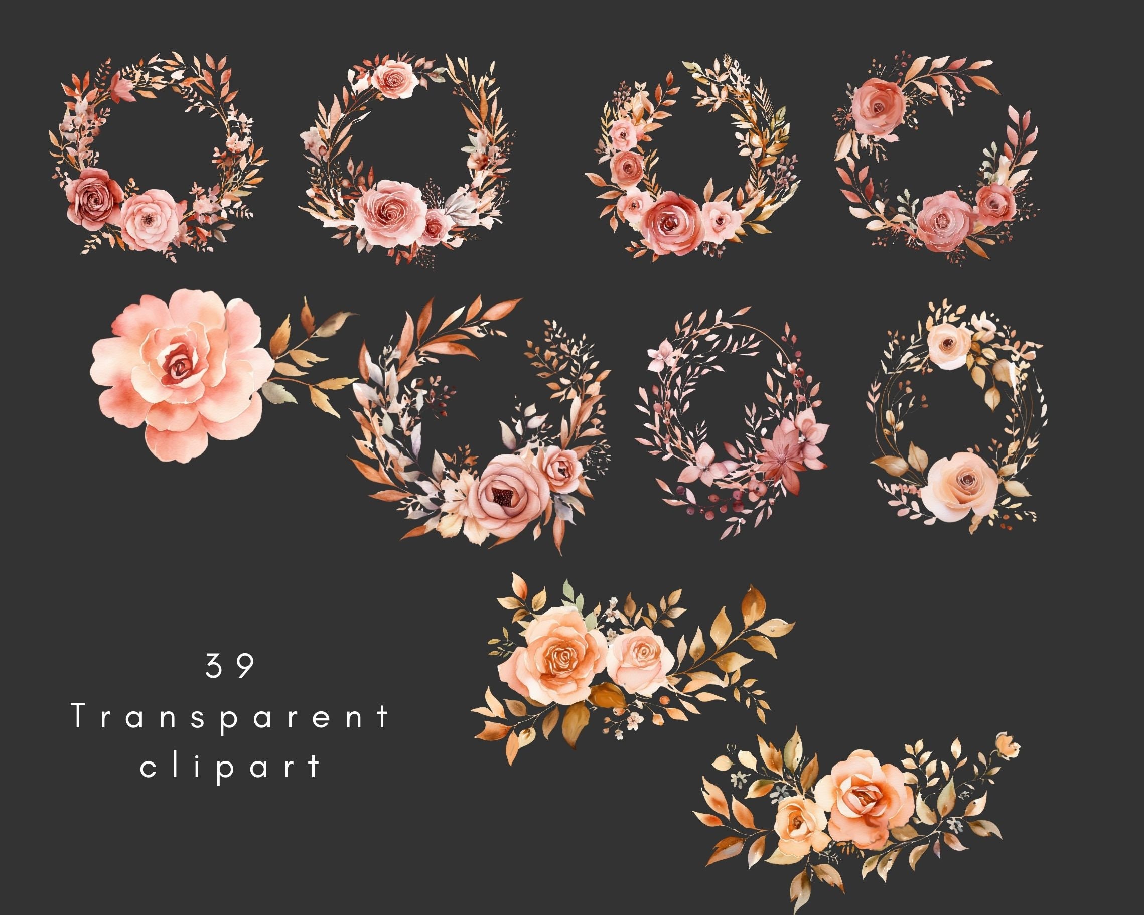 Rose Gold Floral Wreath Png, Gold Rose Corner Clipart, Rose Gold Flower ...