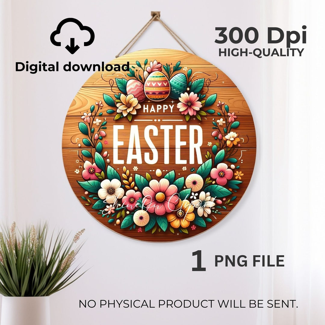 Happy Easter PNG, Easter Wreath Sign Png Happy Easter Sign Clipart ...