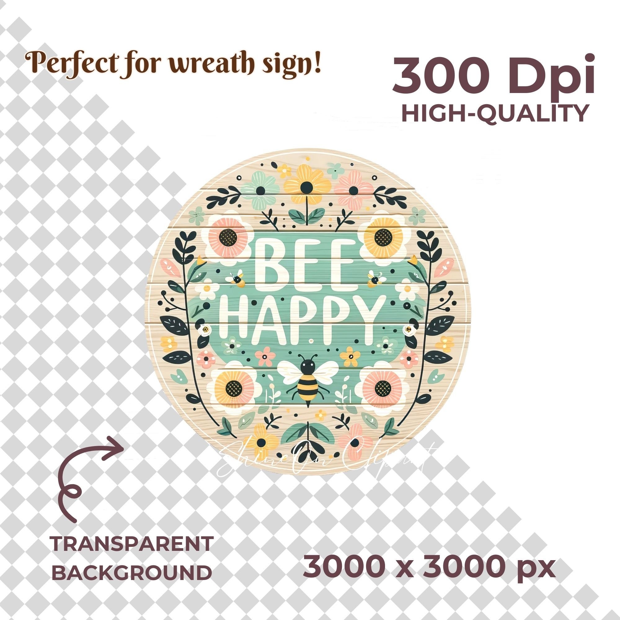 Bee Happy Wreath Sign, Bee Happy Sign, Bee Happy PNG, Pastel - Etsy