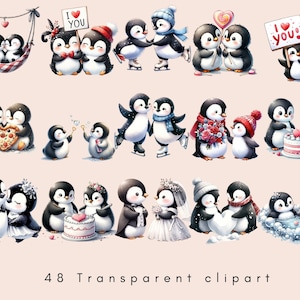 Valentine Penguin Clipart, Penguin Clipart Watercolor, Valentine Day ...
