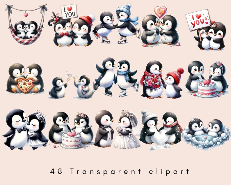 Valentine Penguin Clipart, Penguin Clipart Watercolor, Valentine Day ...