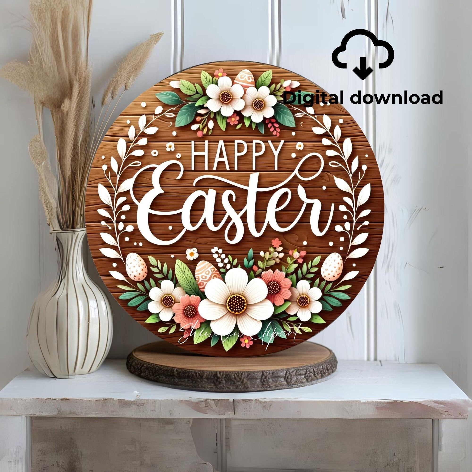 Happy Easter PNG, Easter Wreath Sign Png, Happy Easter Sign Clipart ...