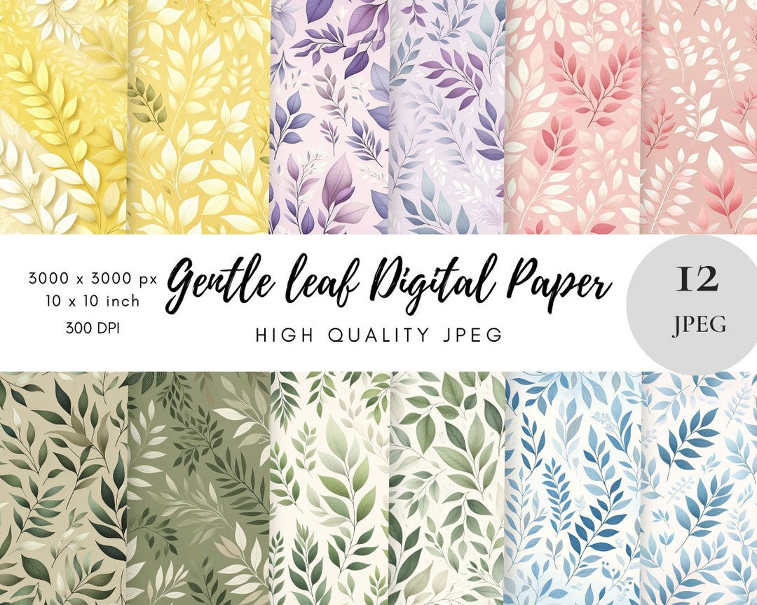 Gentle Leaf Digital Paper, Watercolor Scrapbook Papers, Floral Leaves ...