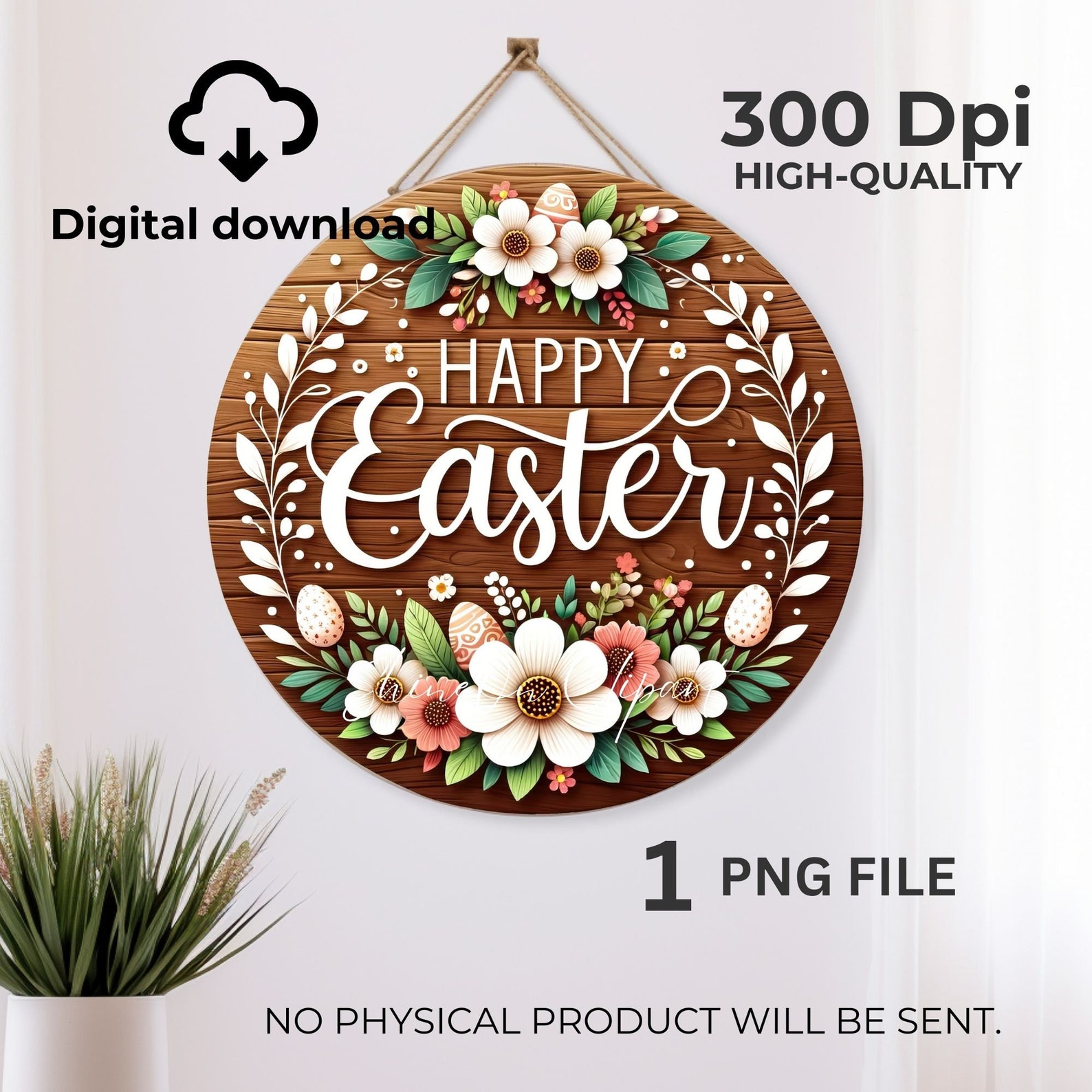 Happy Easter PNG, Easter Wreath Sign Png, Happy Easter Sign Clipart ...