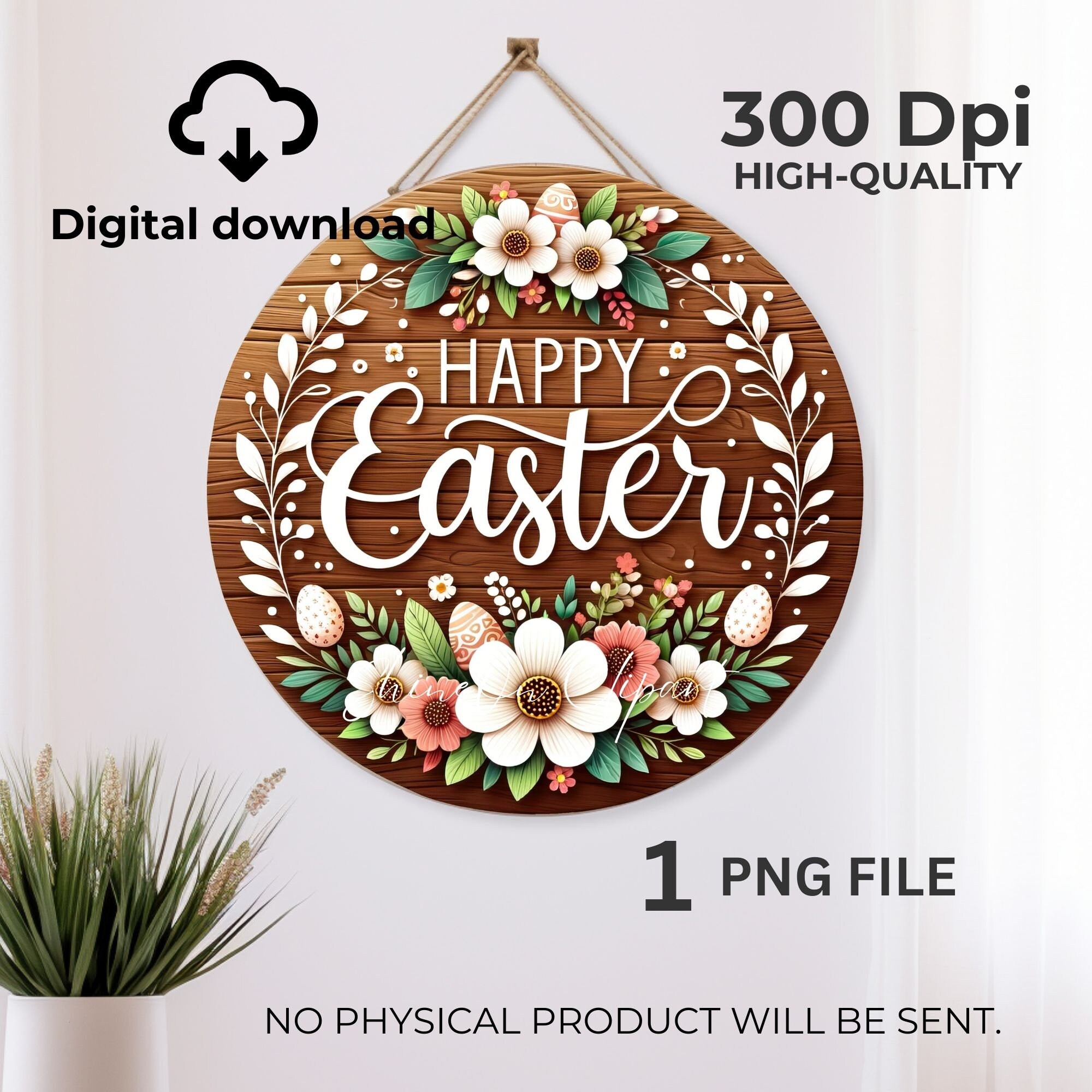 Happy Easter PNG, Easter Wreath Sign Png, Happy Easter Sign Clipart ...