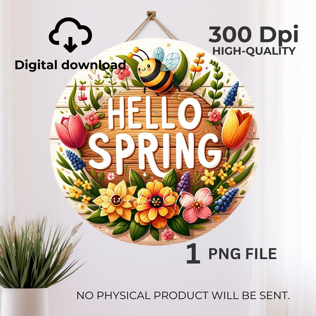 Hello Spring Wreath Sign Png, Hello Spring Clipart, Spring Wreath Signs ...