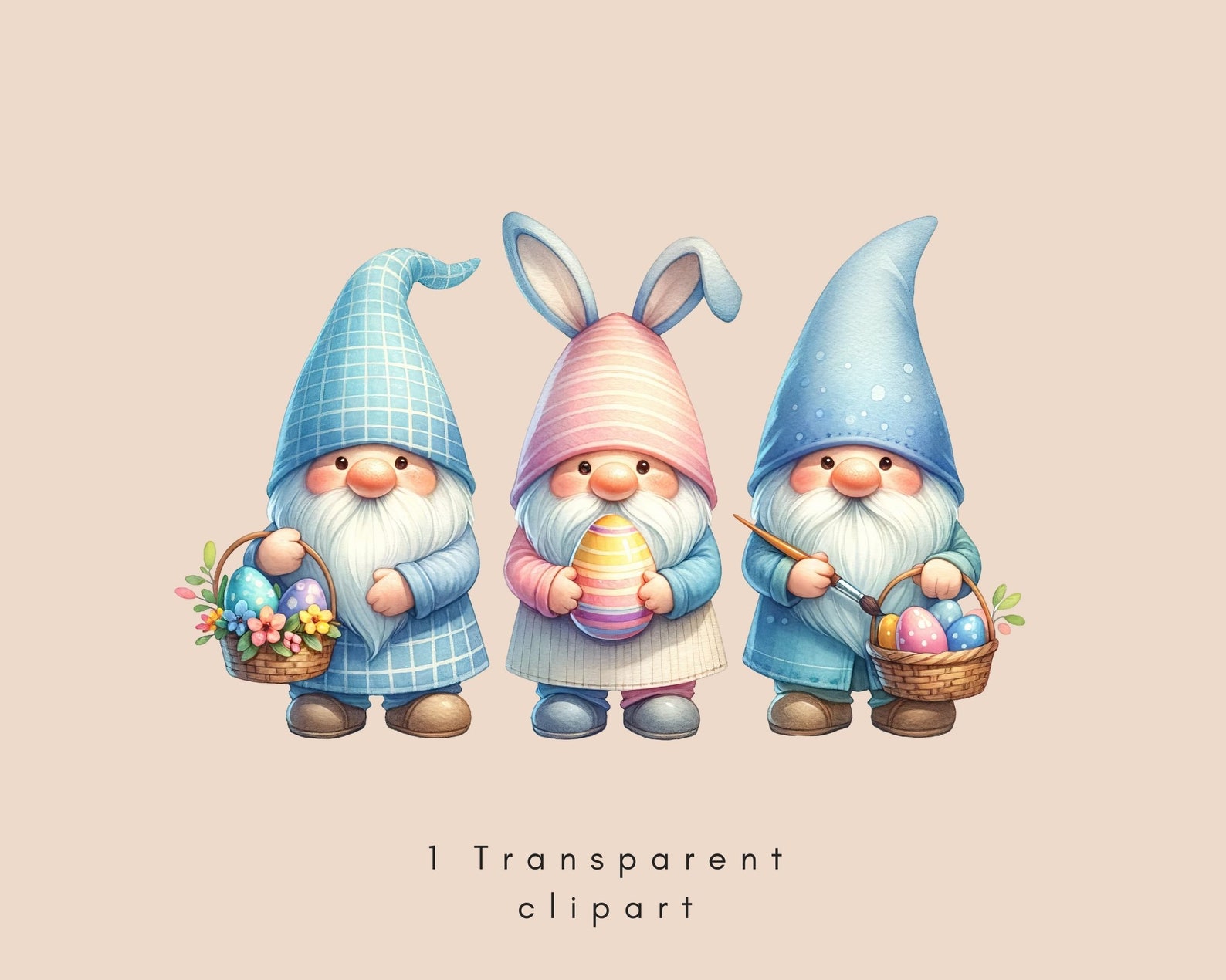 Easter Day Gnome Png, Watercolor Easter Gnome Collection Clipart ...