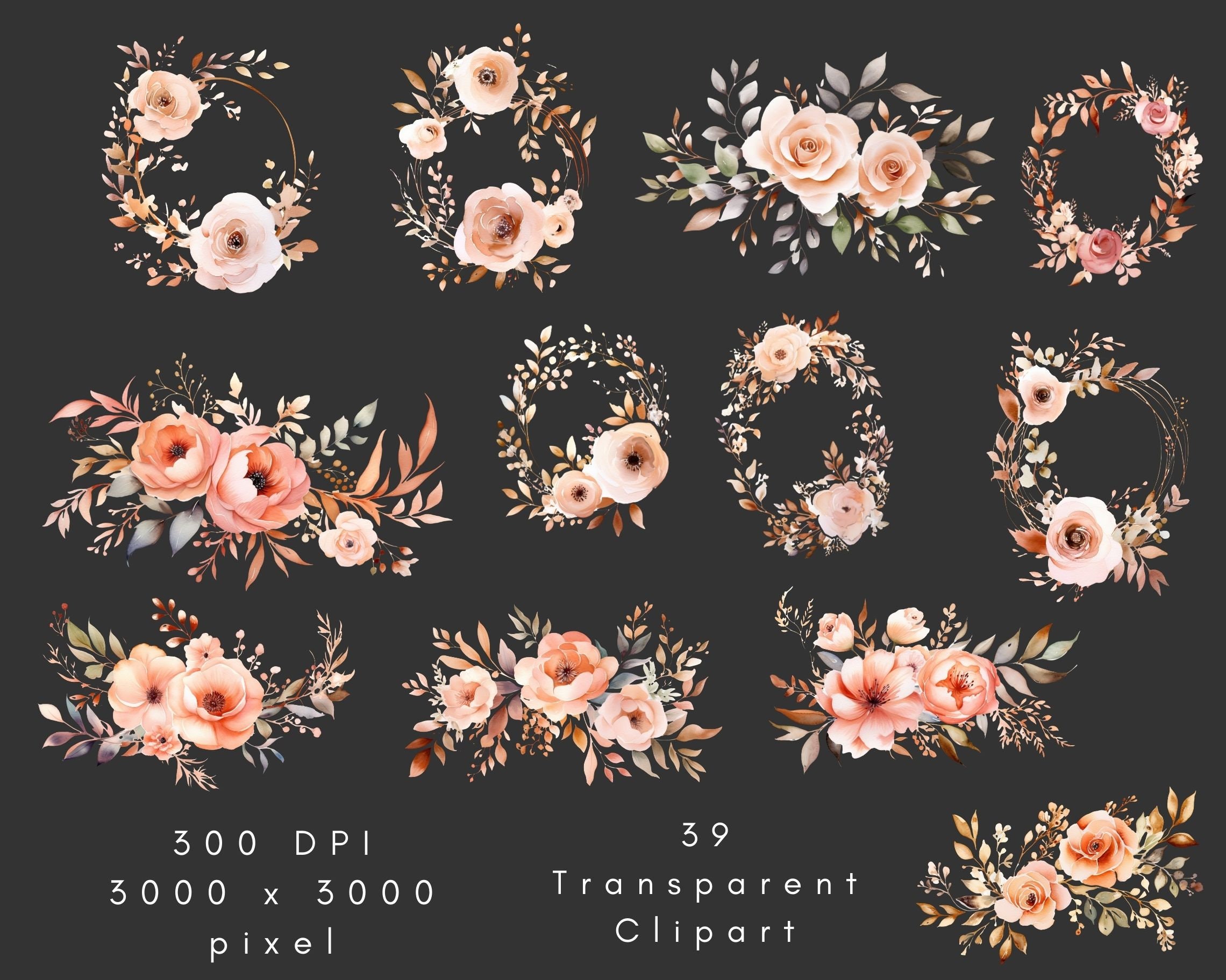 Rose Gold Floral Wreath Png, Gold Rose Corner Clipart, Rose Gold Flower ...