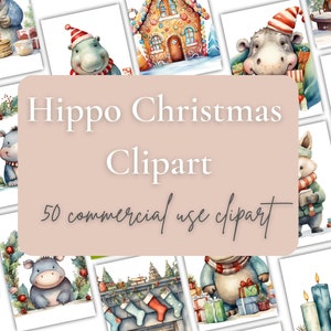 Christmas Hippo Clipart, Christmas Hippo Png, Sublimation Design, Baby ...