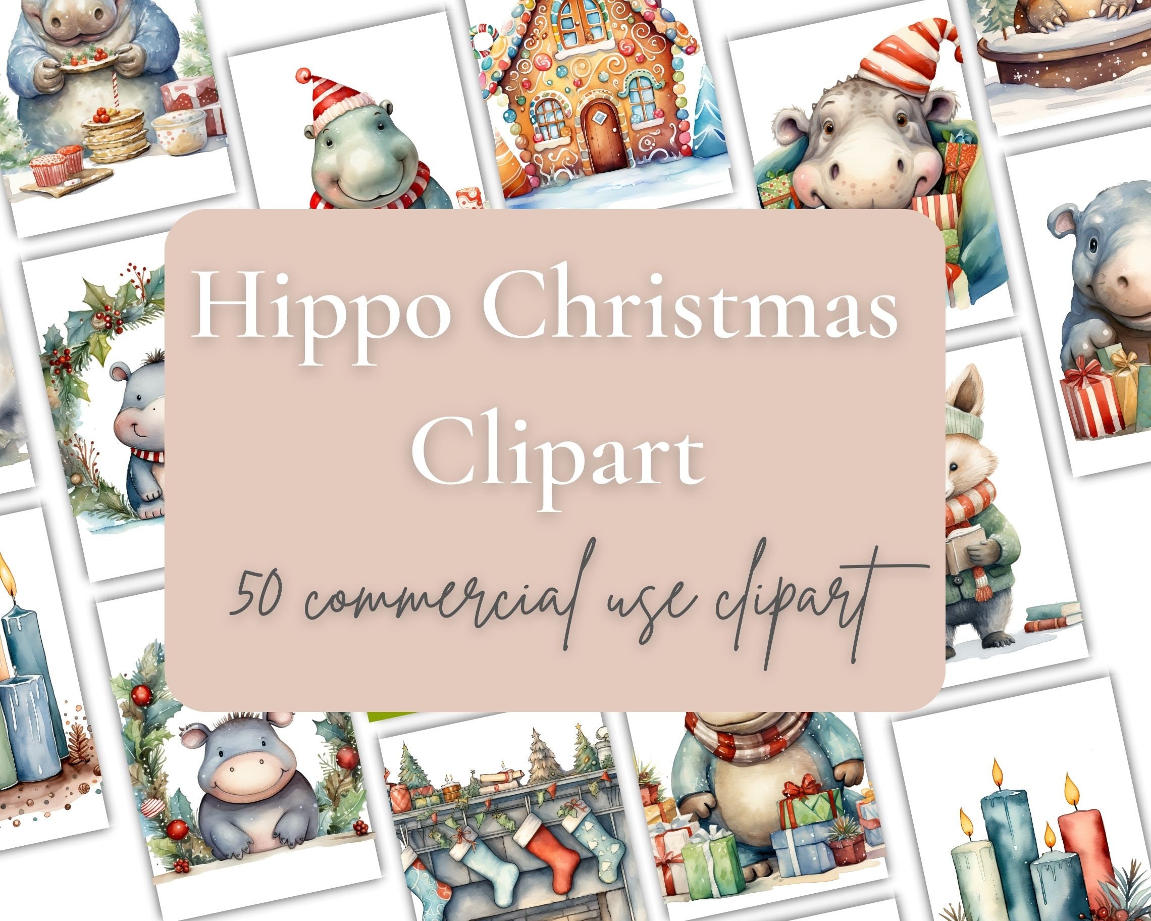 Christmas Hippo Clipart, Christmas Hippo Png, Sublimation Design, Baby ...