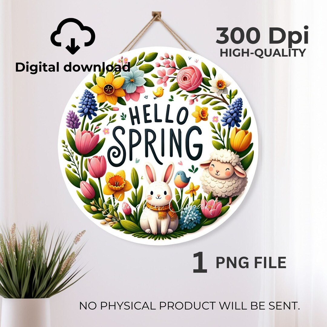 Hello Spring Wreath Sign Png, Hello Spring Clipart, Spring Wreath Signs ...