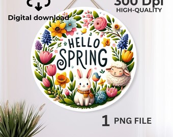 Hello Spring Wreath Sign Png, Hello Spring Clipart, Spring Wreath Signs ...
