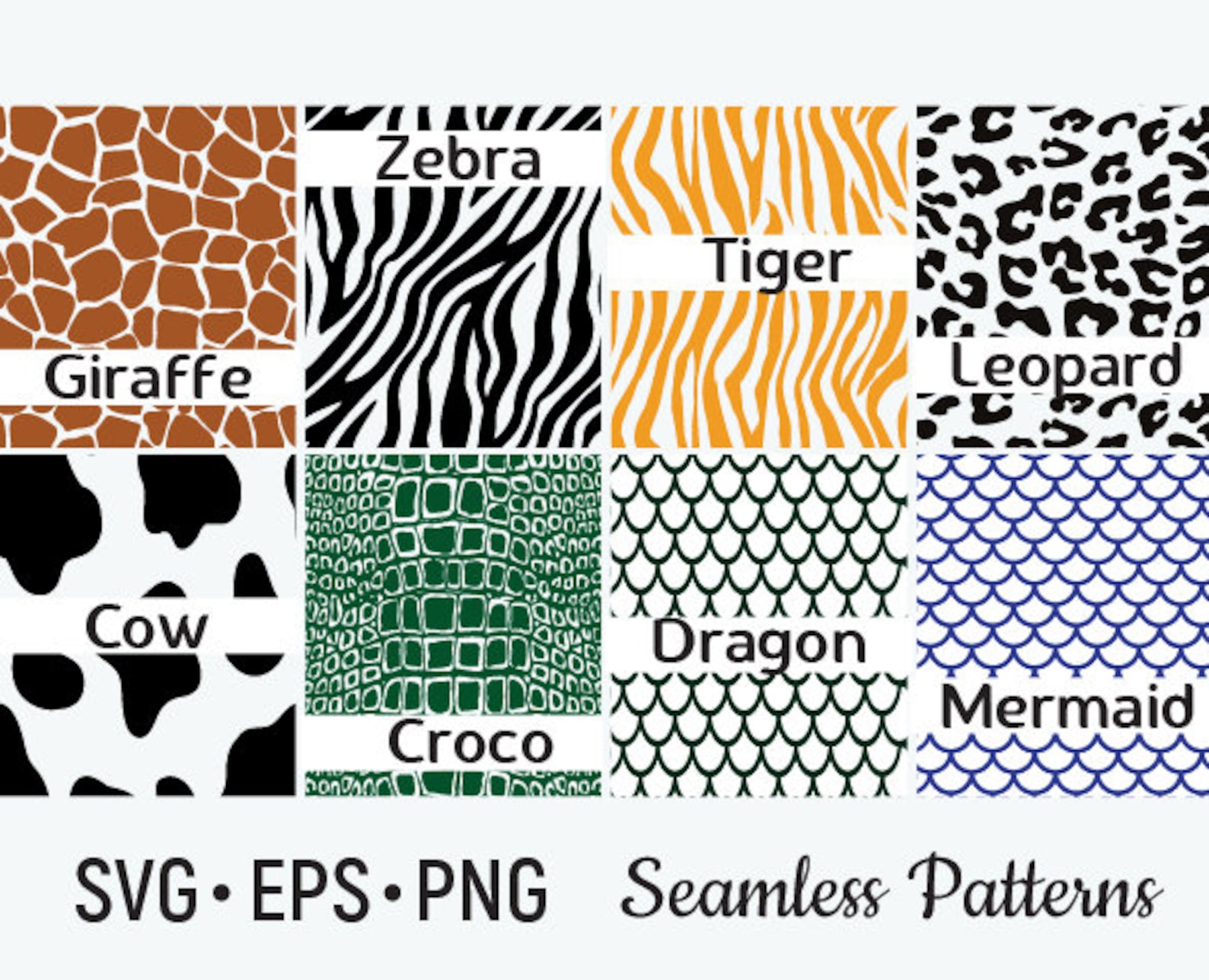 Animal Print SVG Zoo SVG Pattern Skin Zebra Tiger Cow Mermaid | Etsy