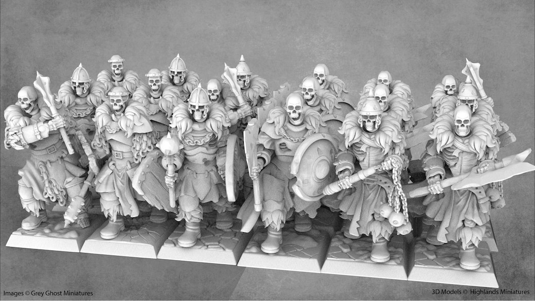 Skeleton Infantry Miniatures: Undead Army Command Group, 32mm Resin ...