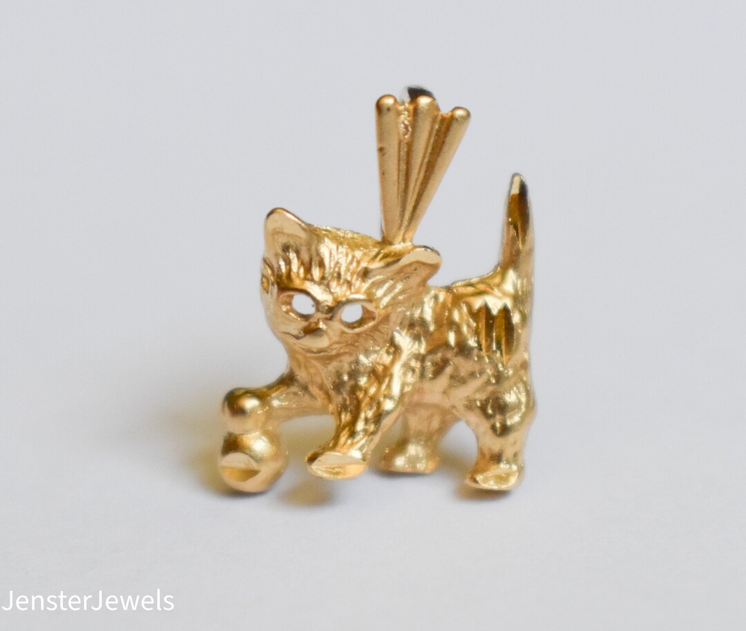 Vintage 14k Yellow Gold Michael Anthony Cat and Ball Pendant - Etsy