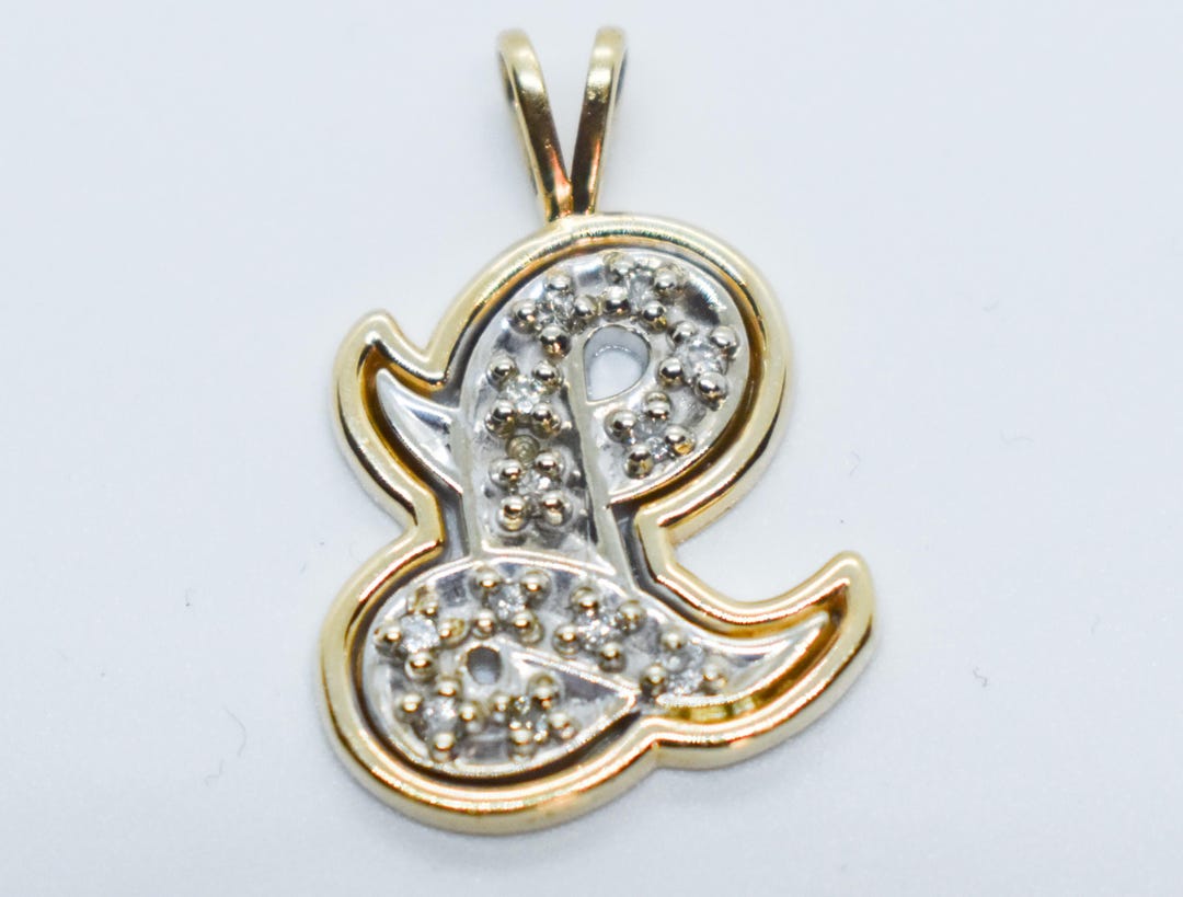 Vintage 14K Two-tone Gold Diamond Letter L Pendant - Etsy