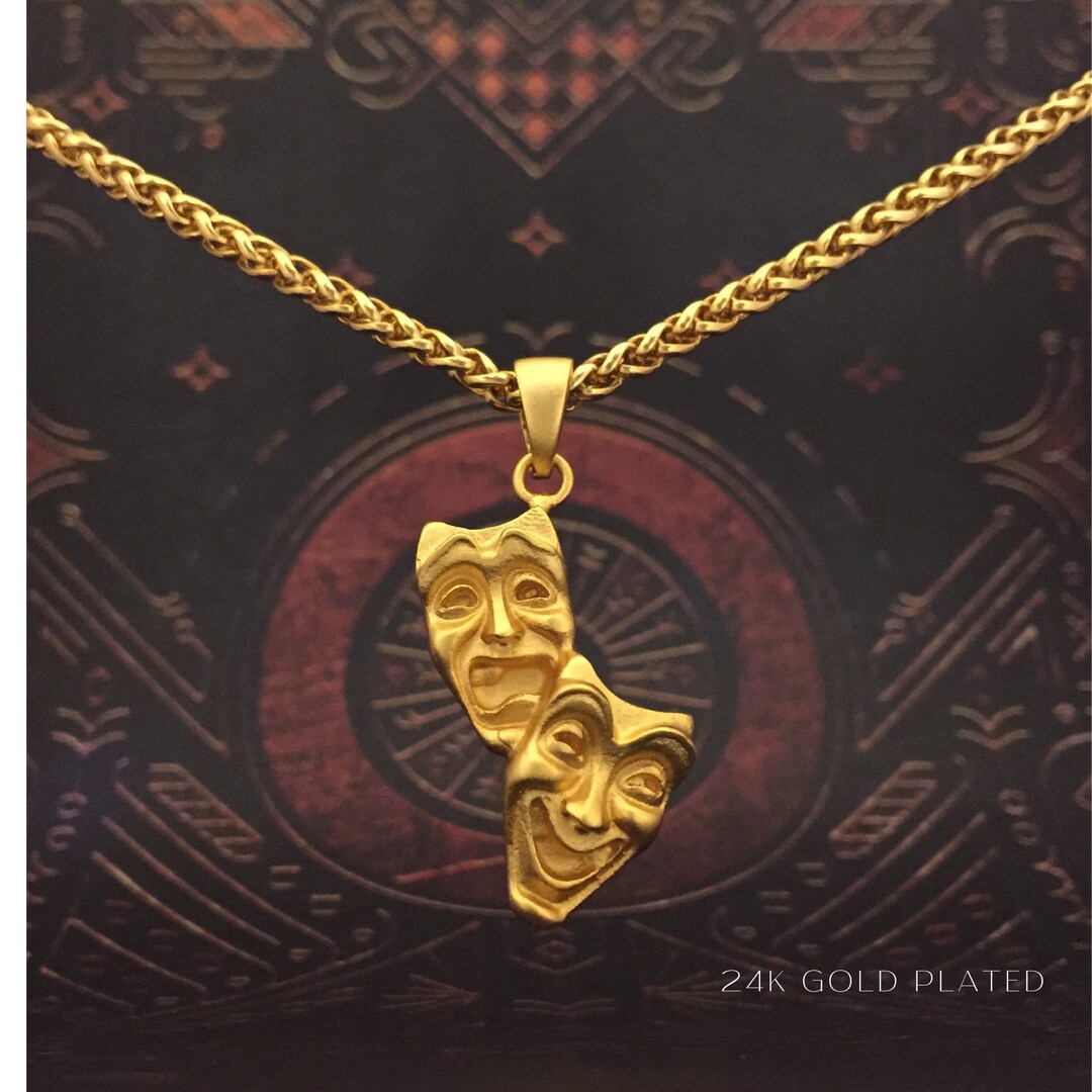 Theater Mask Necklace, Bronze Necklace, Sterling Silver Necklace, 24k ...