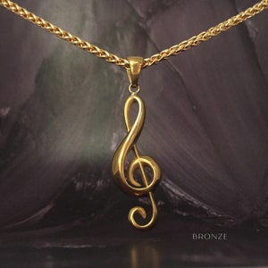 Treble Clef Necklace, Bronze Necklace, Sterling Silver Necklace, 24k ...