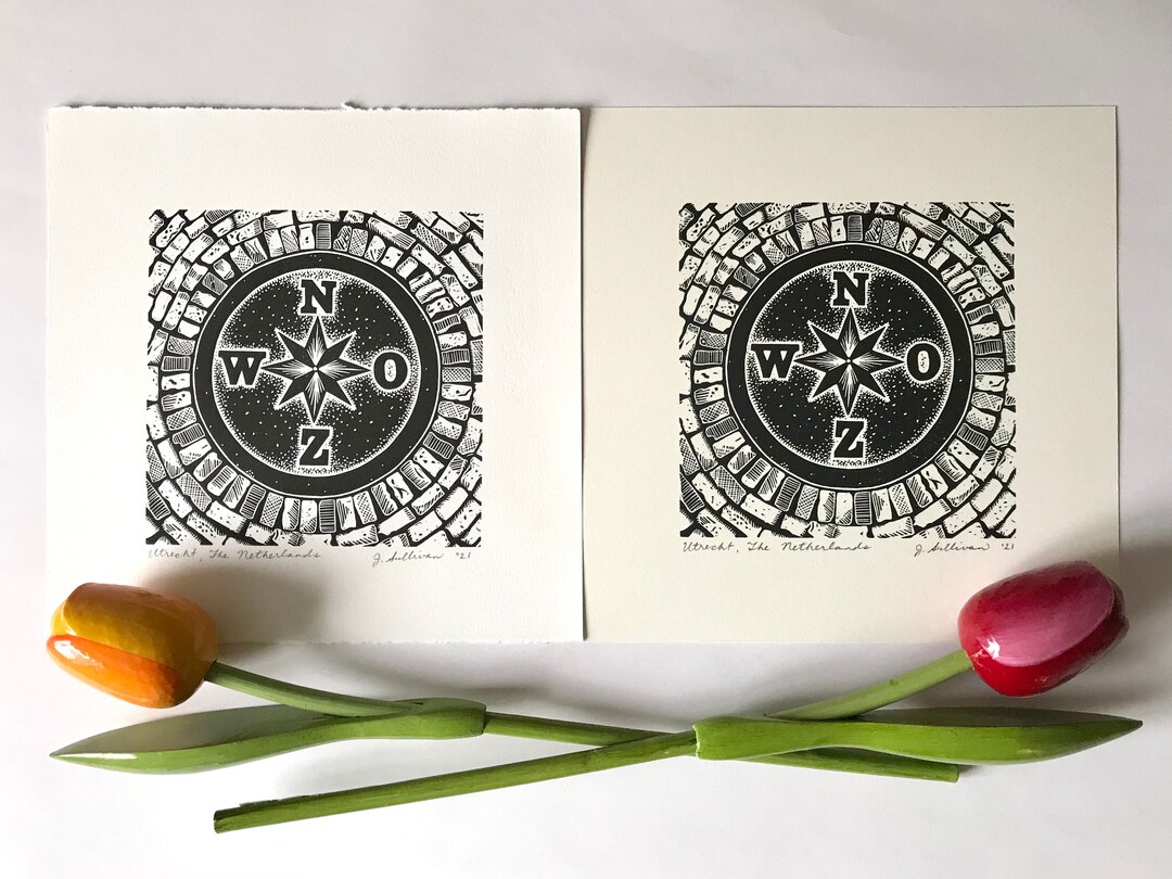 8x8 Utrecht Netherlands Dutch Compass Rose Manhole Cover | Hand Printed ...