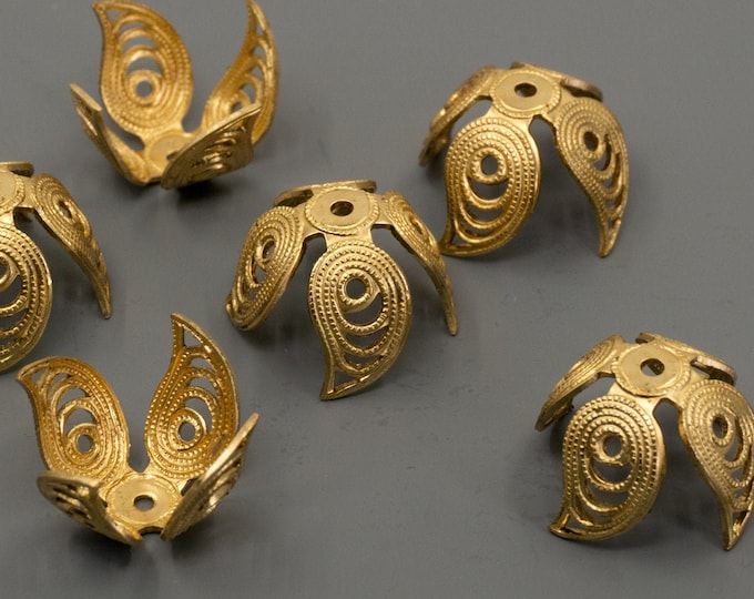 Brass Bead Caps, LARGE Brass Rose Bud Bead Caps, Fancy Bead Caps ...