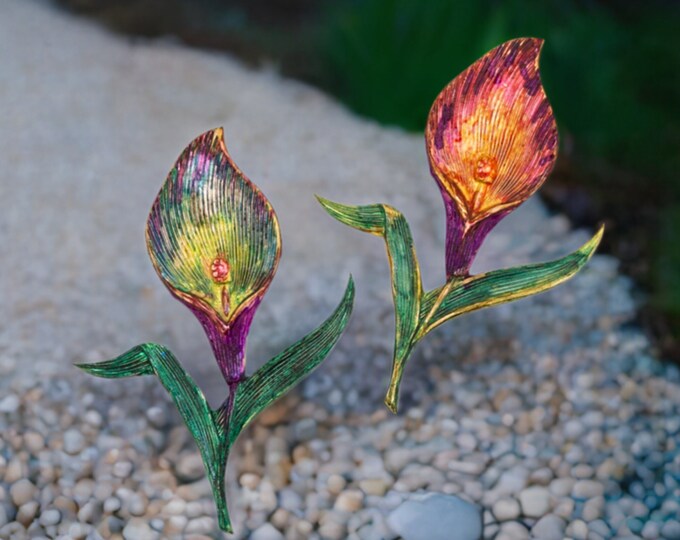 Hand Painted Brass Cala Lilly, Painted Brass Flower, Hand Painted Lilly ...