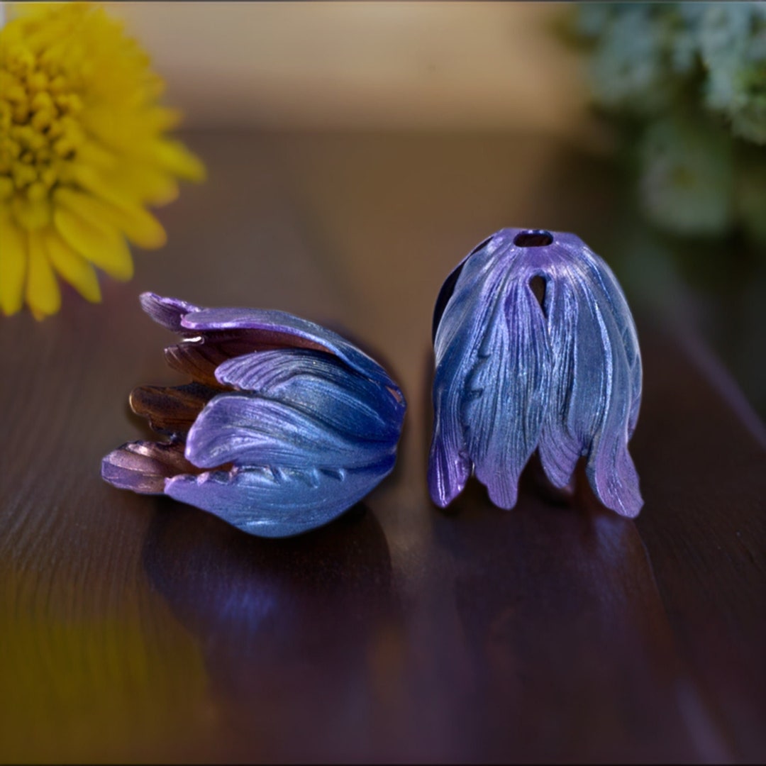 COLOR SHIFTING Artisan Bead Caps, Patina Bead Caps, Hand Painted Tulip ...