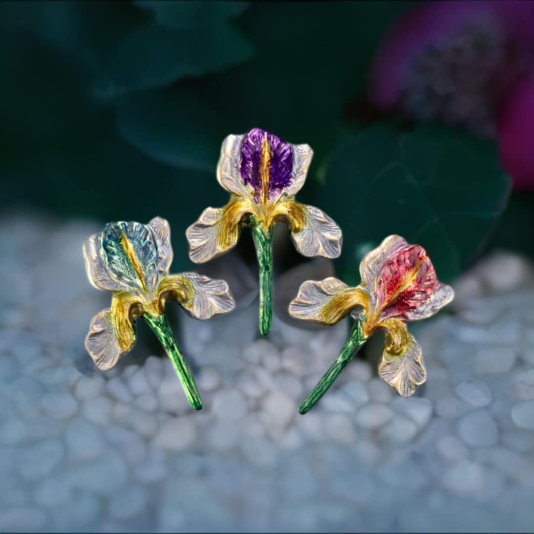 Hand Painted Brass Iris Flowers 3 Pieces, Painted Brass Findings, Hand ...