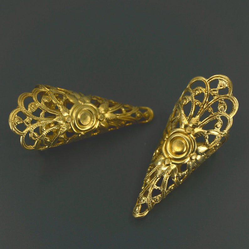 Filigree Brass Cone Gold Brass Cone Filigree Cone Stamping | Etsy