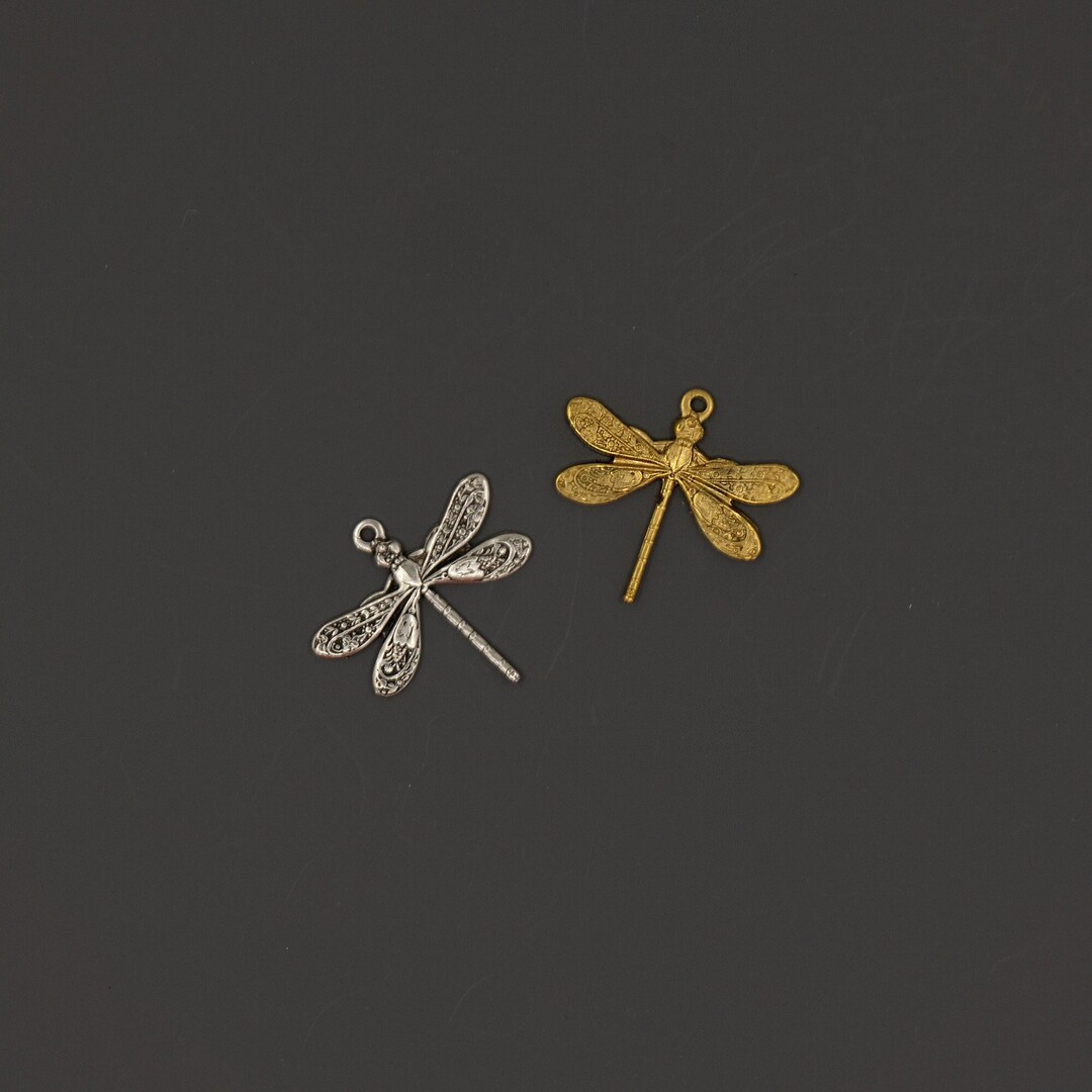 Brass Findings, Silver & Gold Dragonfly Charms, Brass Dragonfly Charms ...