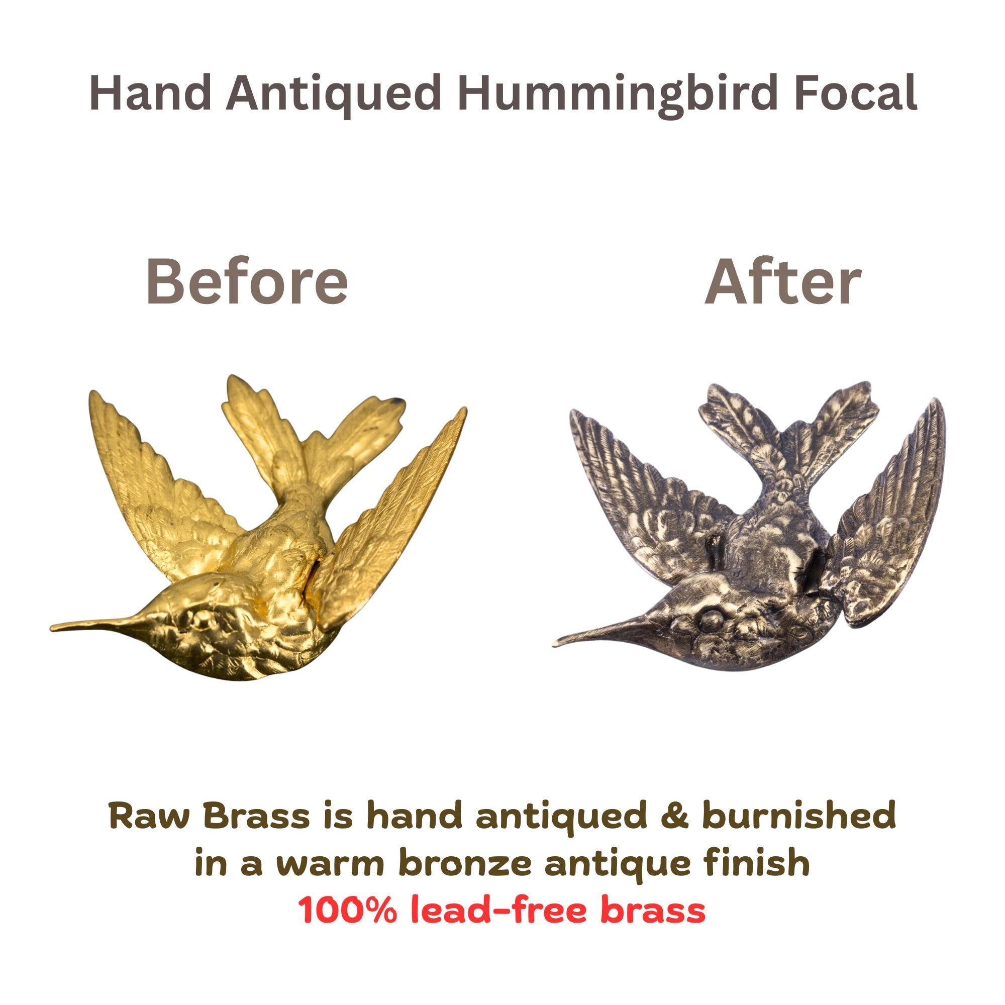 Large Antique Bronze Brass Hummingbird Focal: Detachable Wing Stamping ...