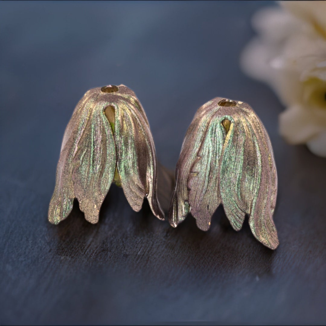 COLOR SHIFTING Artisan Bead Caps, Patina Bead Caps, Hand Painted Tulip ...