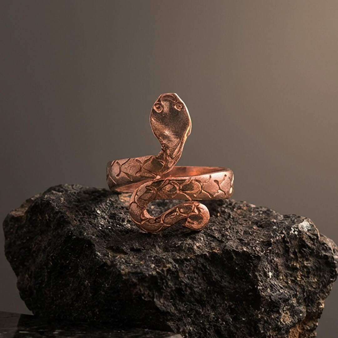Etched Copper Snake Ring - Adjustable Heavy Gauge Band - Etsy