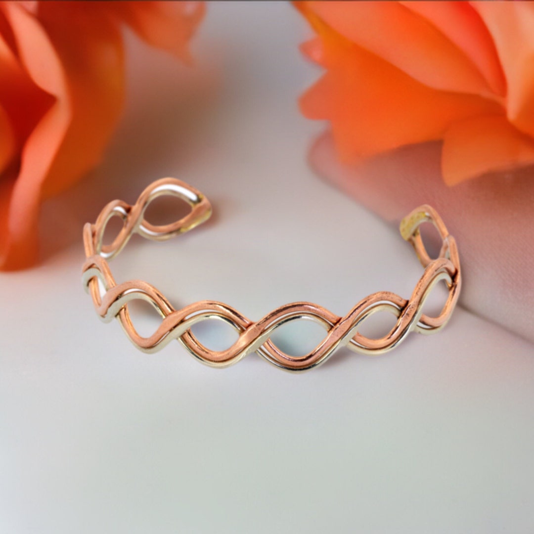 Two-tone Open Weave COPPER Bracelet, Wire Copper Bracelet, White Copper ...