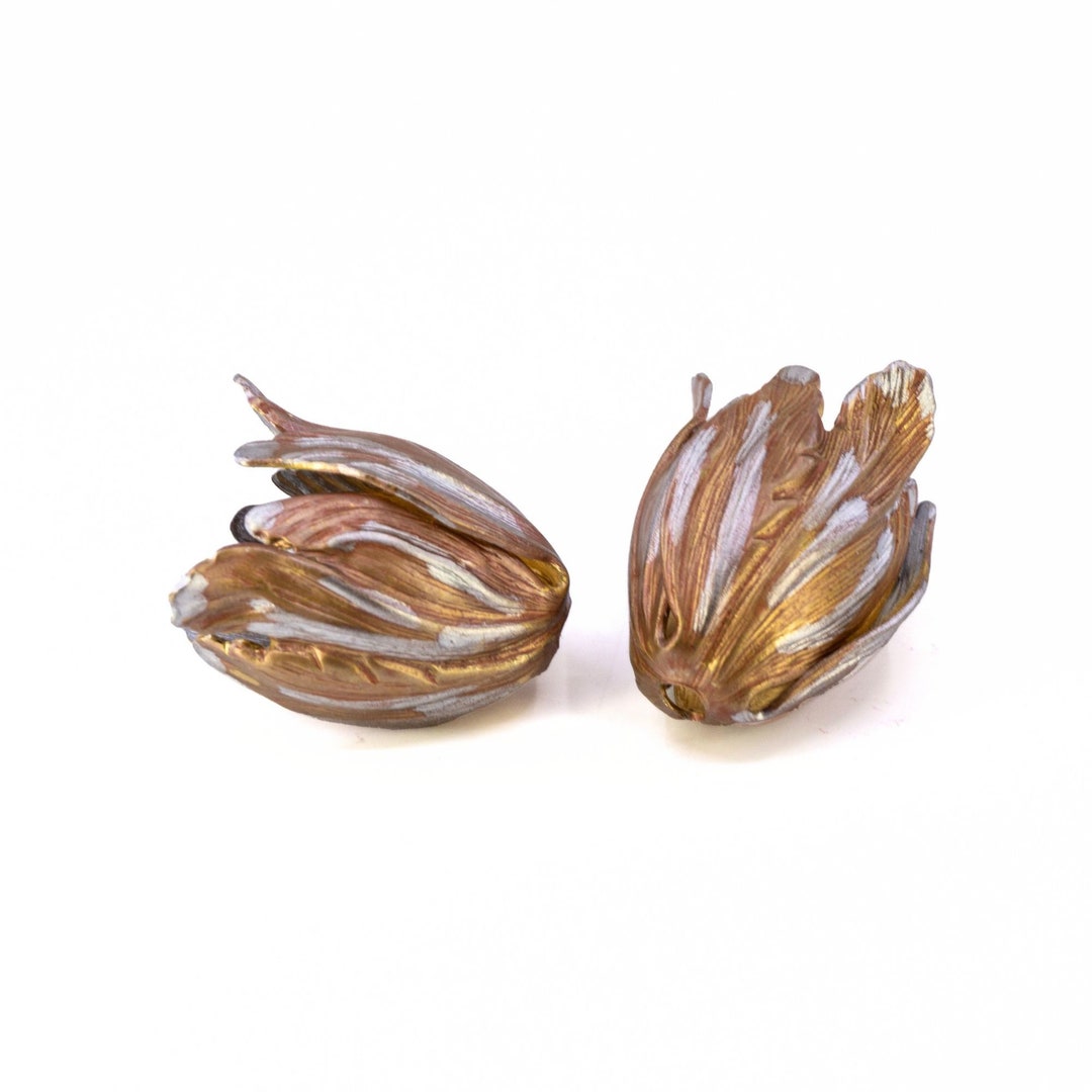 Painted Tulip Bead Caps Hand Painted Brass Findings Fancy - Etsy