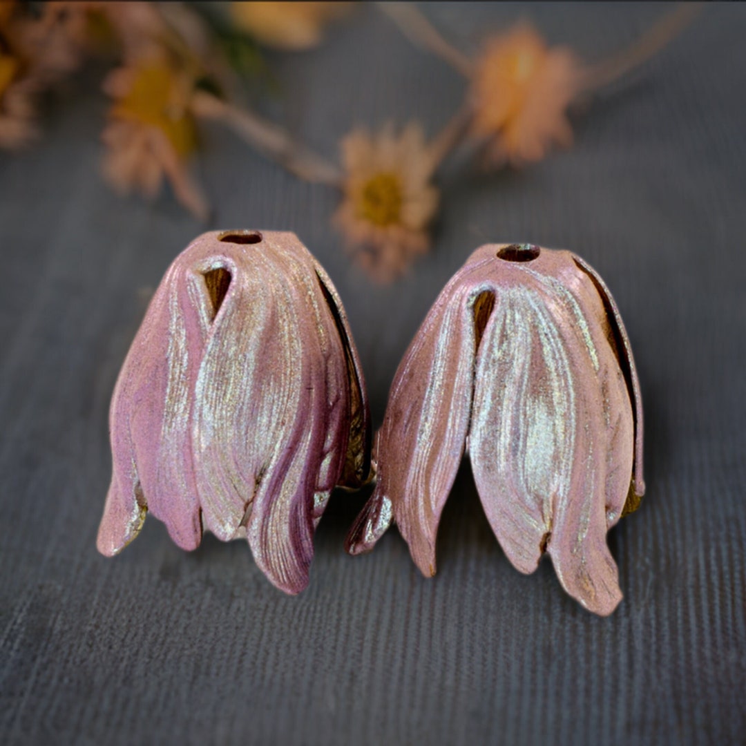 COLOR SHIFTING Artisan Bead Caps, Patina Bead Caps, Hand Painted Tulip ...