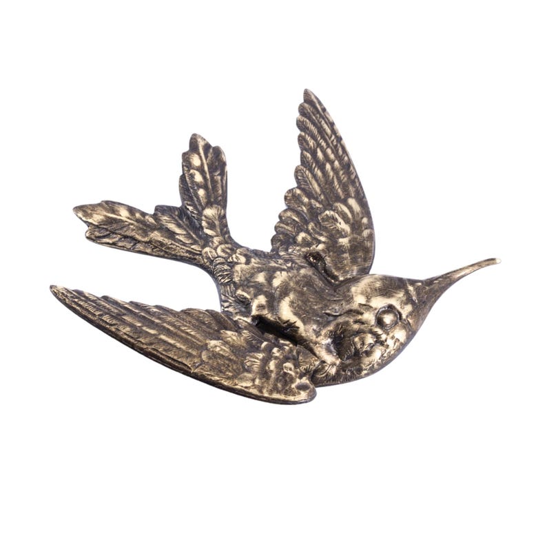Large Antique Bronze Brass Hummingbird Focal: Detachable Wing Stamping ...