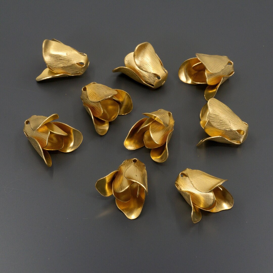 Brass Bead Caps, Brass Rose Bud Bead Caps, Fancy Bead Caps, Double ...