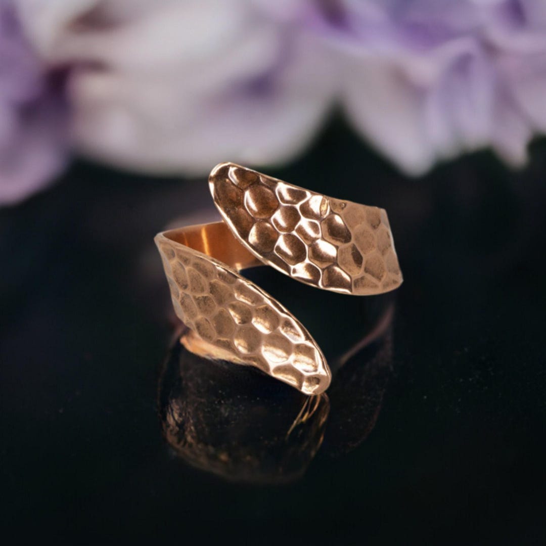 Hammered Solid Copper Bypass Ring - Adjustable Metal Wrap - Etsy