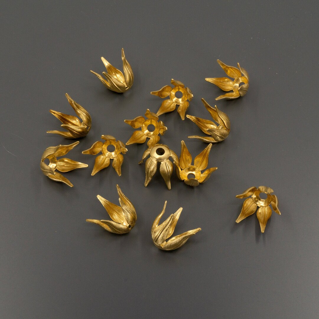 Brass Bead Caps, Fancy Bead Caps, Brass Pointed Bead Caps, Brass Bead ...