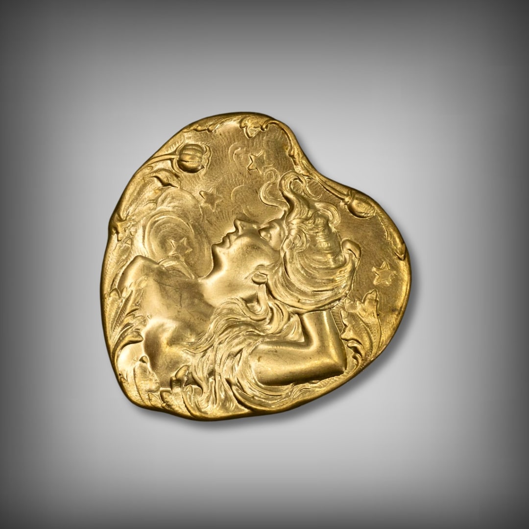 Victorian Brass Heart Cameo, Raw Brass Heart Cameo Stamping, Jewelry ...