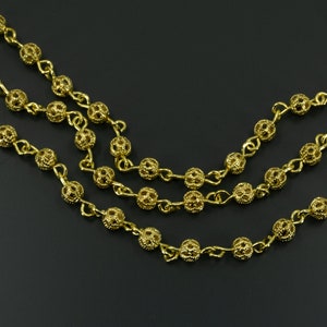 Filigree Chain, Filigree Brass Rosary Chain, Gold Brass Chain, Beaded ...
