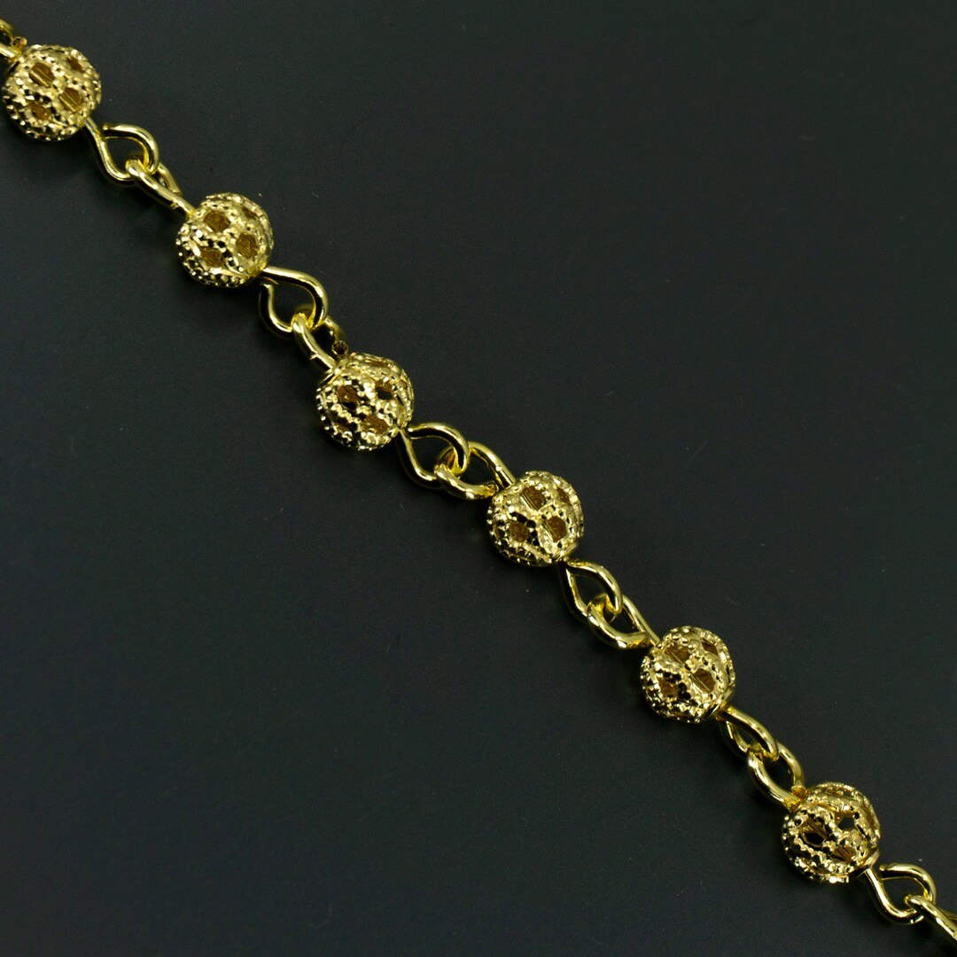 Filigree Chain, Filigree Brass Rosary Chain, Gold Brass Chain, Beaded ...
