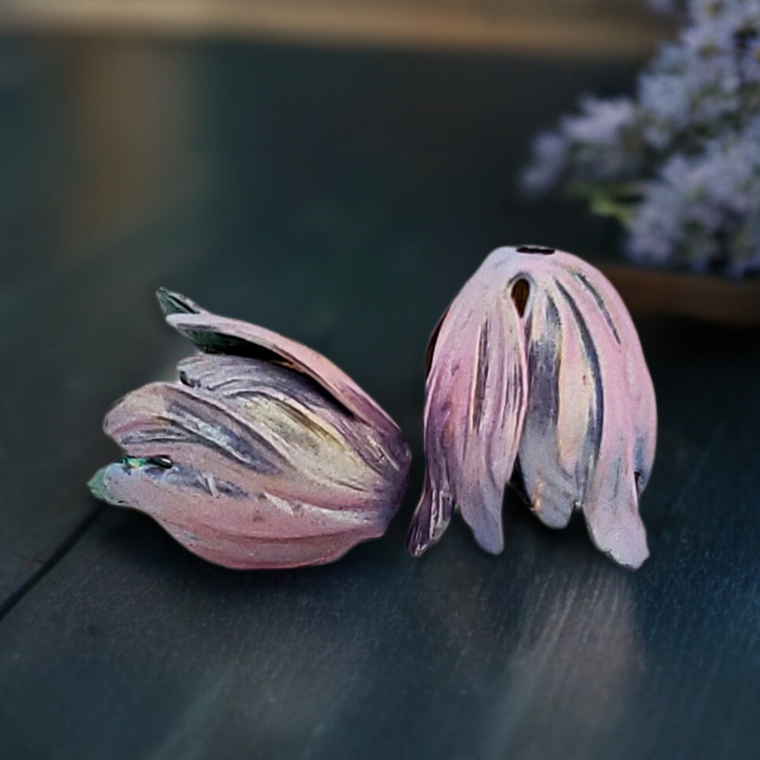 COLOR SHIFTING Artisan Bead Caps, Patina Bead Caps, Hand Painted Tulip ...