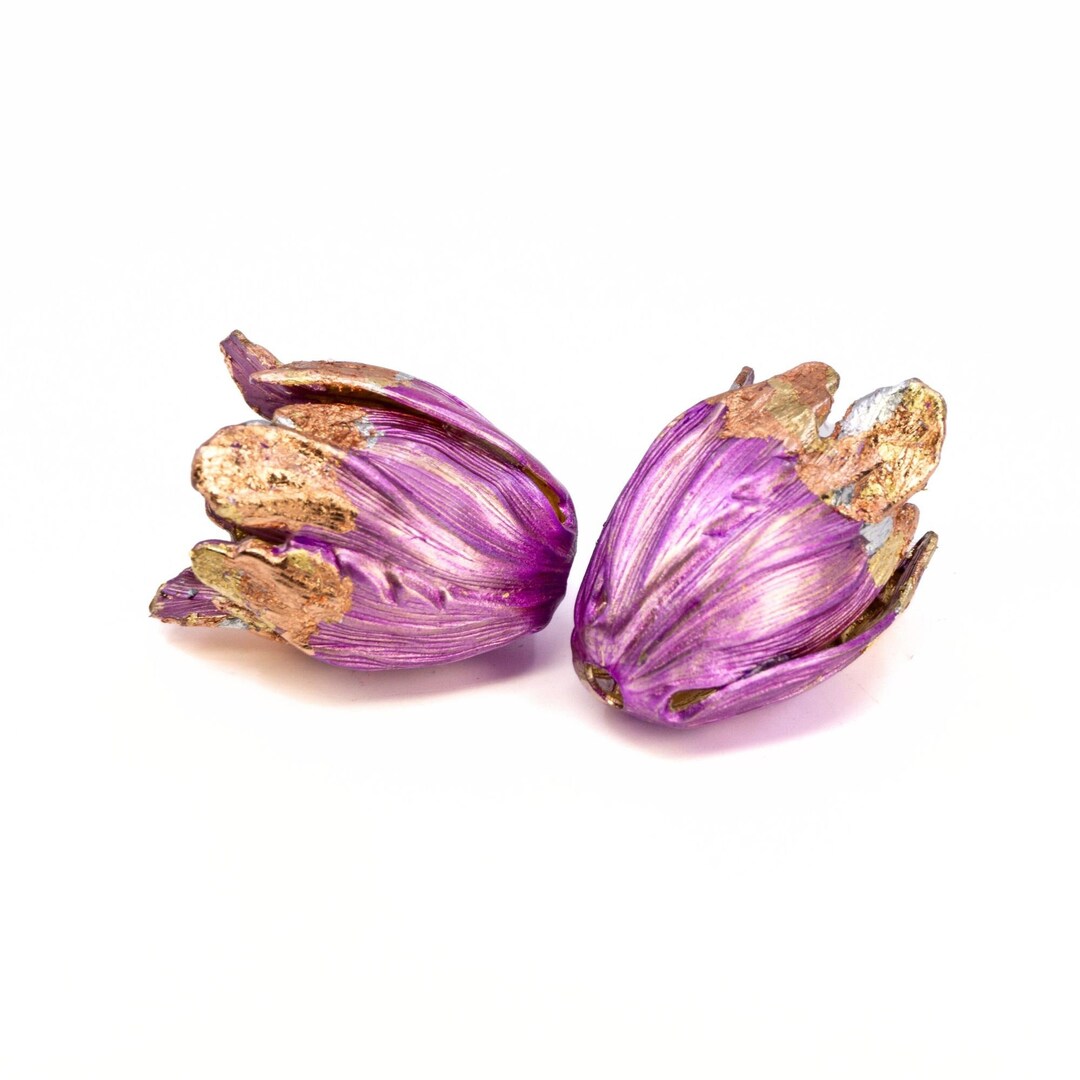 NEW Gilded Hand Painted Tulip Bead Caps, Fancy Artisan Bead Caps, Hand ...