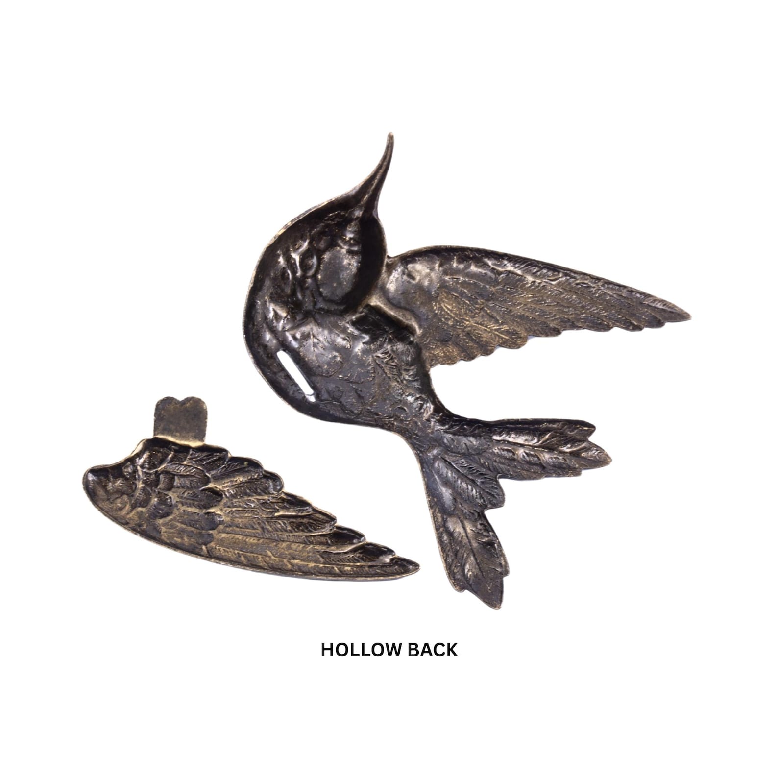 Large Antique Bronze Brass Hummingbird Focal: Detachable Wing Stamping ...