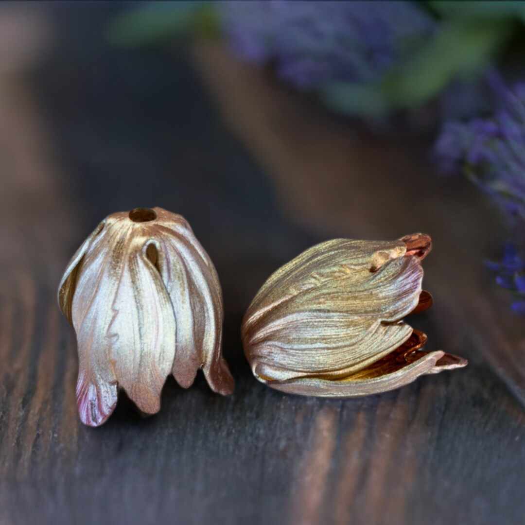 COLOR SHIFTING Artisan Bead Caps, Patina Bead Caps, Hand Painted Tulip ...