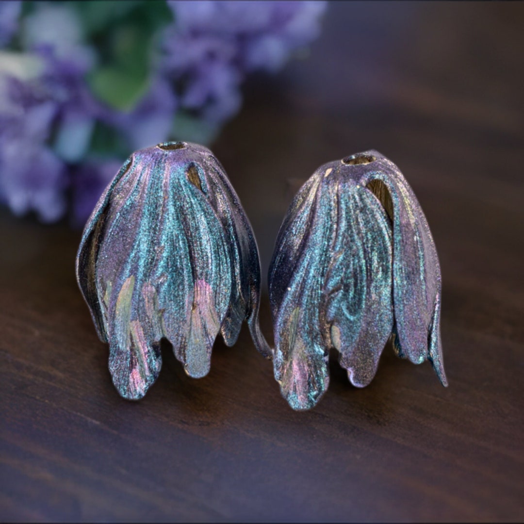 COLOR SHIFTING Artisan Bead Caps, Patina Bead Caps, Hand Painted Tulip ...