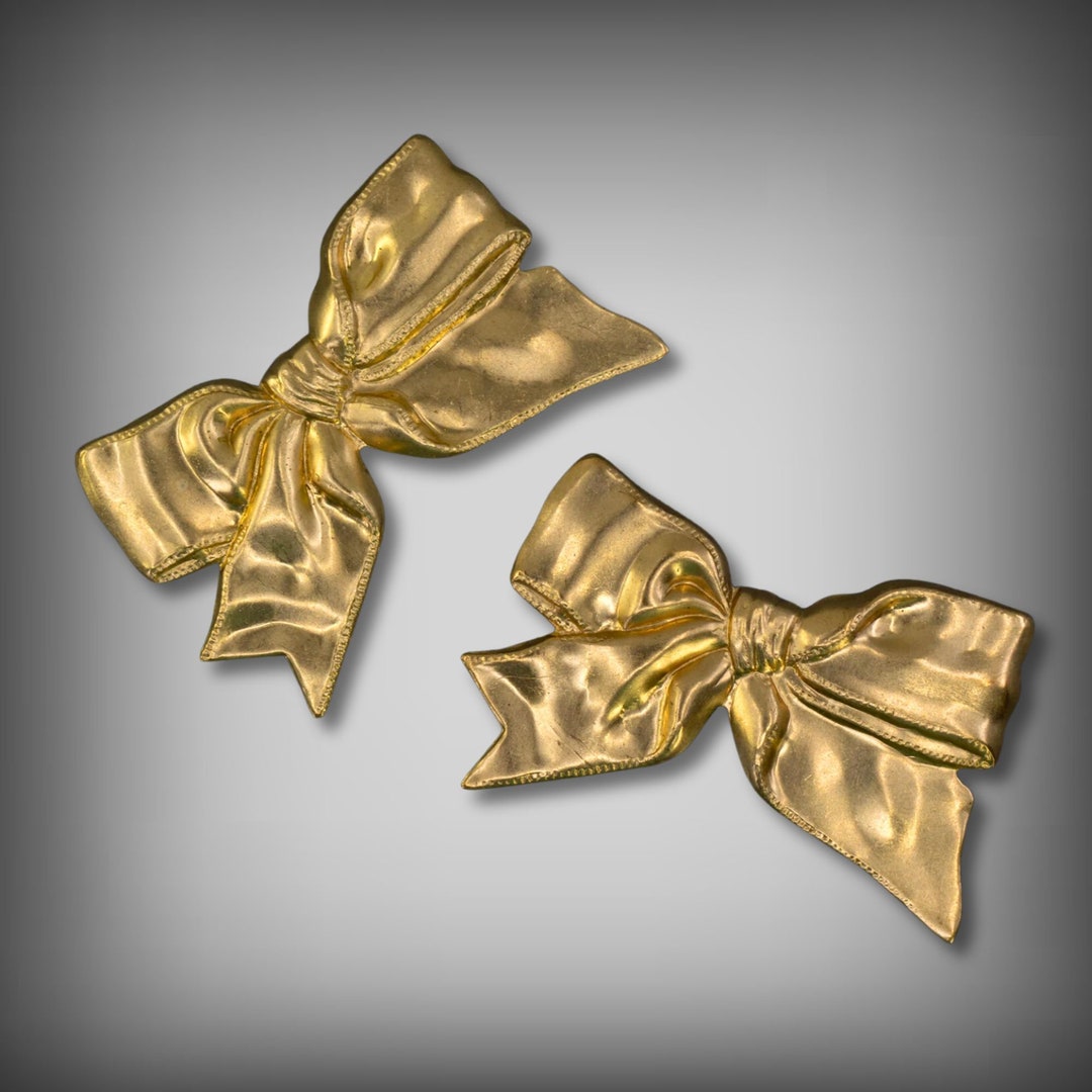 2 Pieces Raw Brass Bow Stamping, Unplated Brass Bowtie Pendant, Ribbon ...