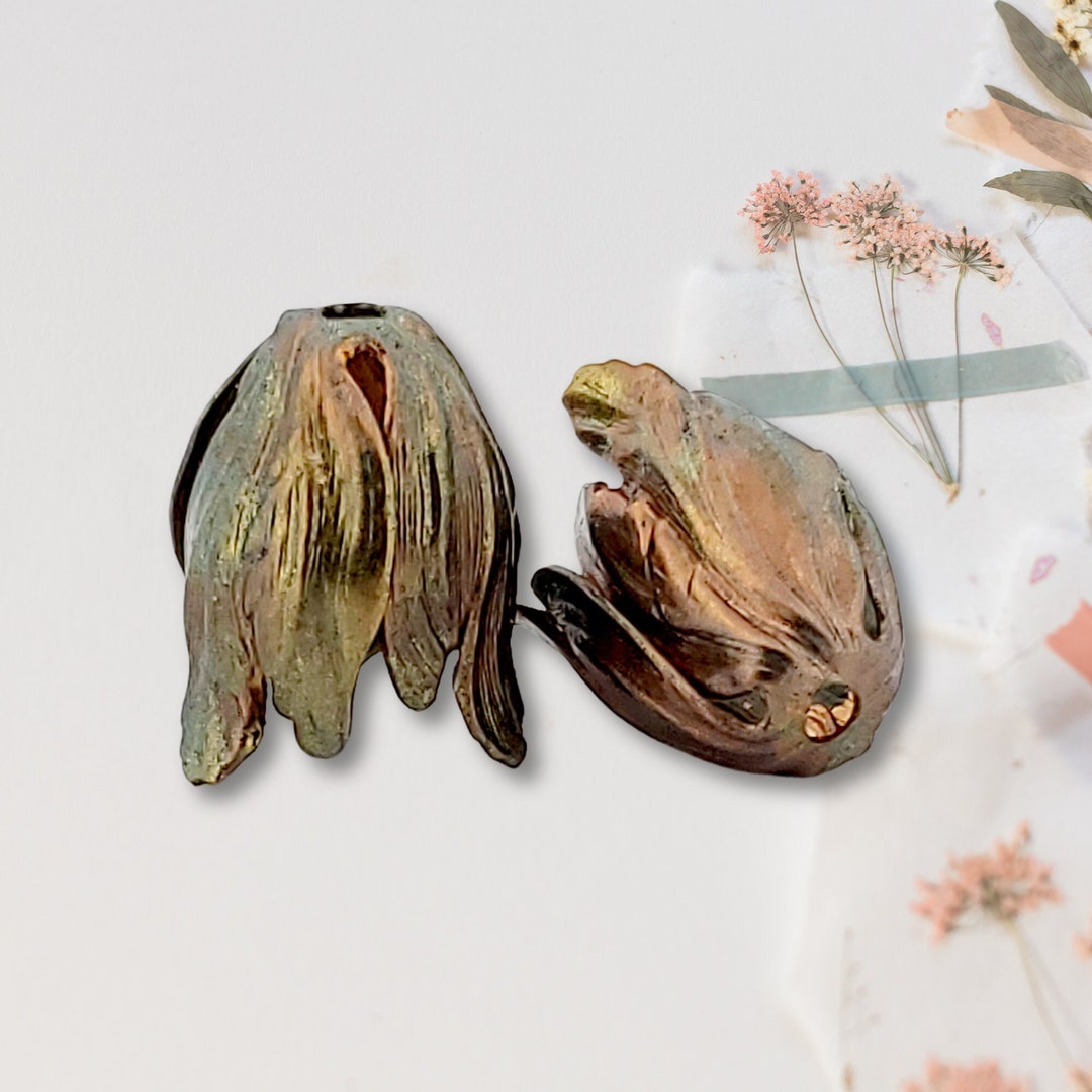 Patina Bead Caps, Color Shifting Artisan Bead Caps, Hand Painted Tulip ...